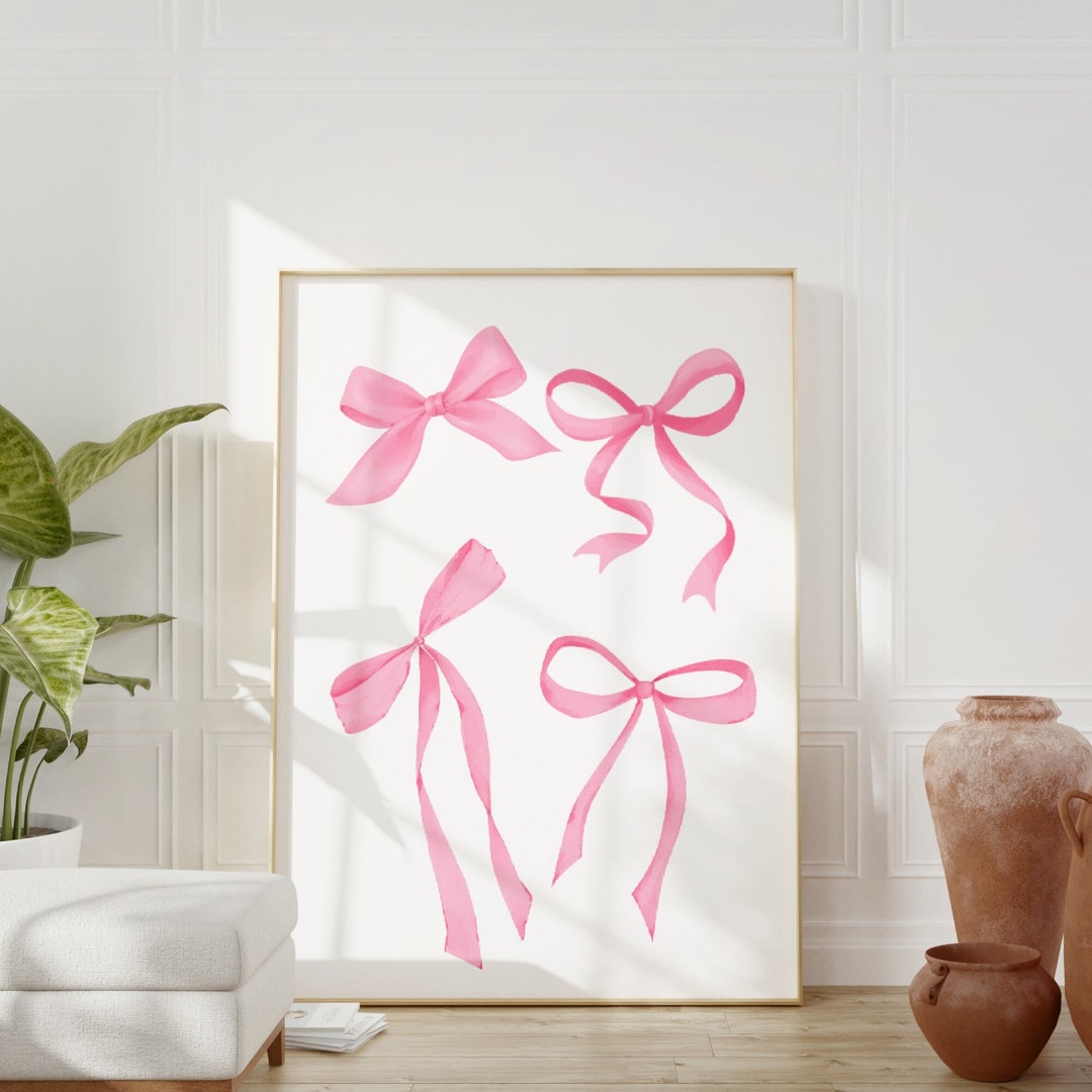 Pink Bow Print, Preppy Aesthetic Wall Art, Pastel Teen Room Decor ...