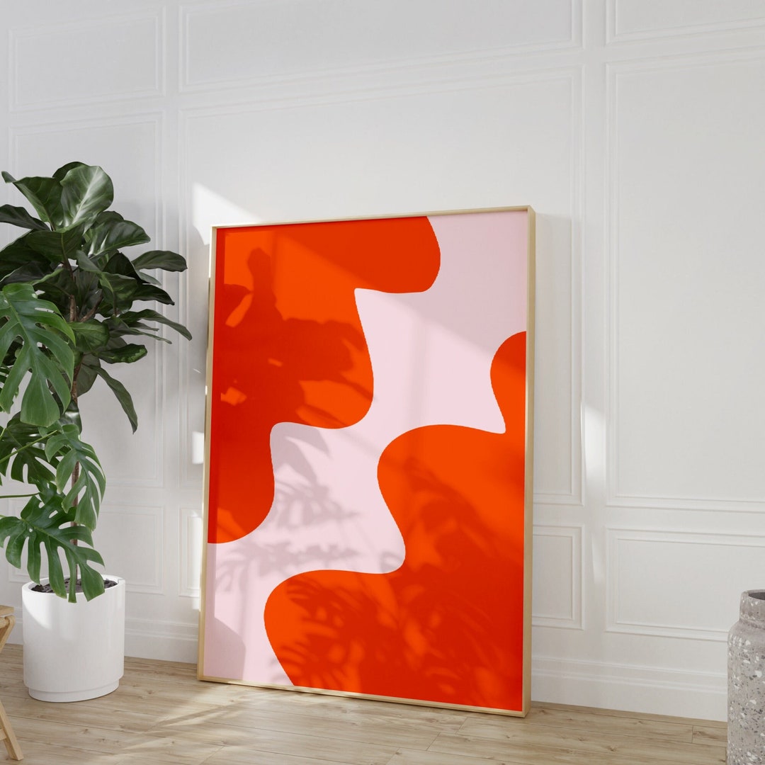 Pink Orange Abstract Print, Preppy Poster, Digital Art Download, Trendy ...