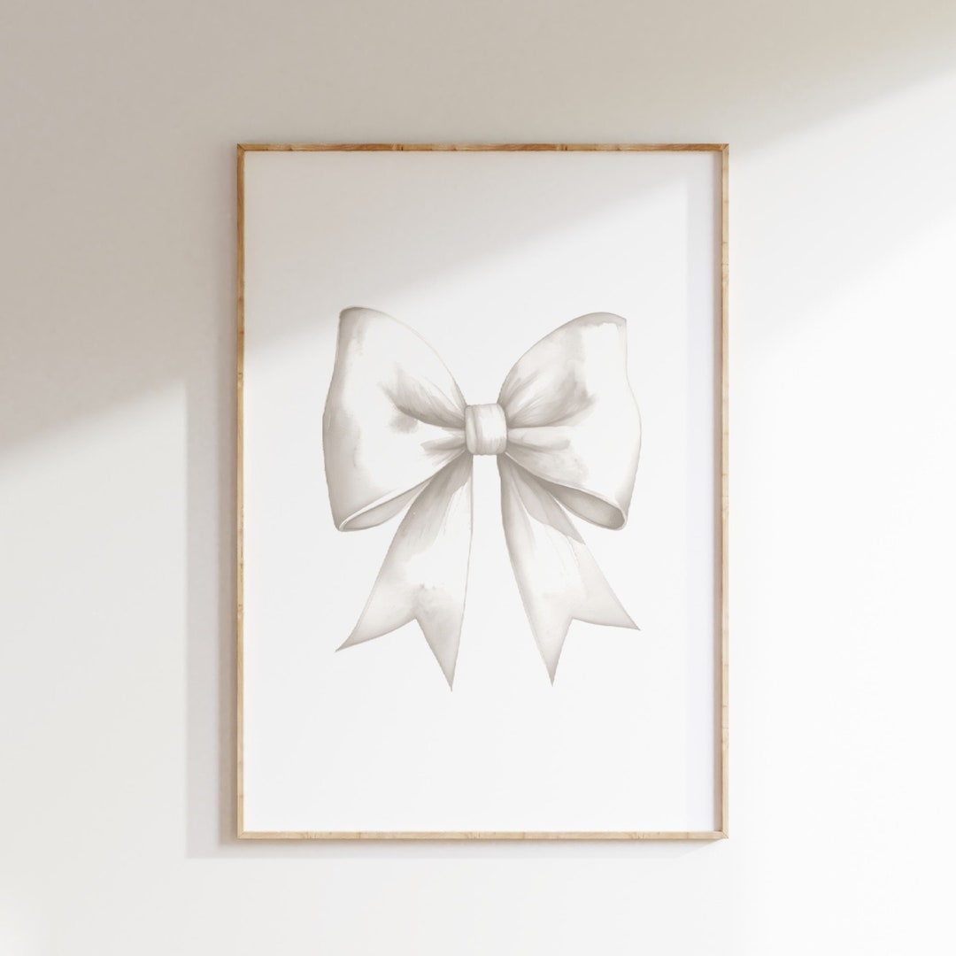 White Bow Print, Preppy Aesthetic Wall Art, Teen Room Decor, Coquette ...