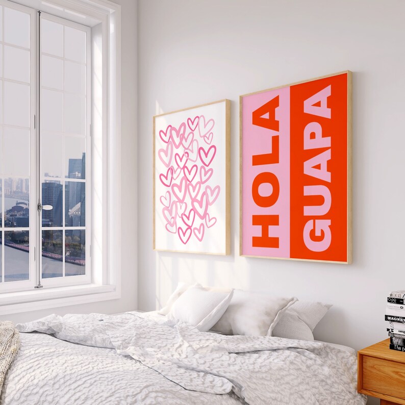 Hola Quote Print, PRINTABLE Wall Art, Pink Orange Decor, Spanish Phrase ...