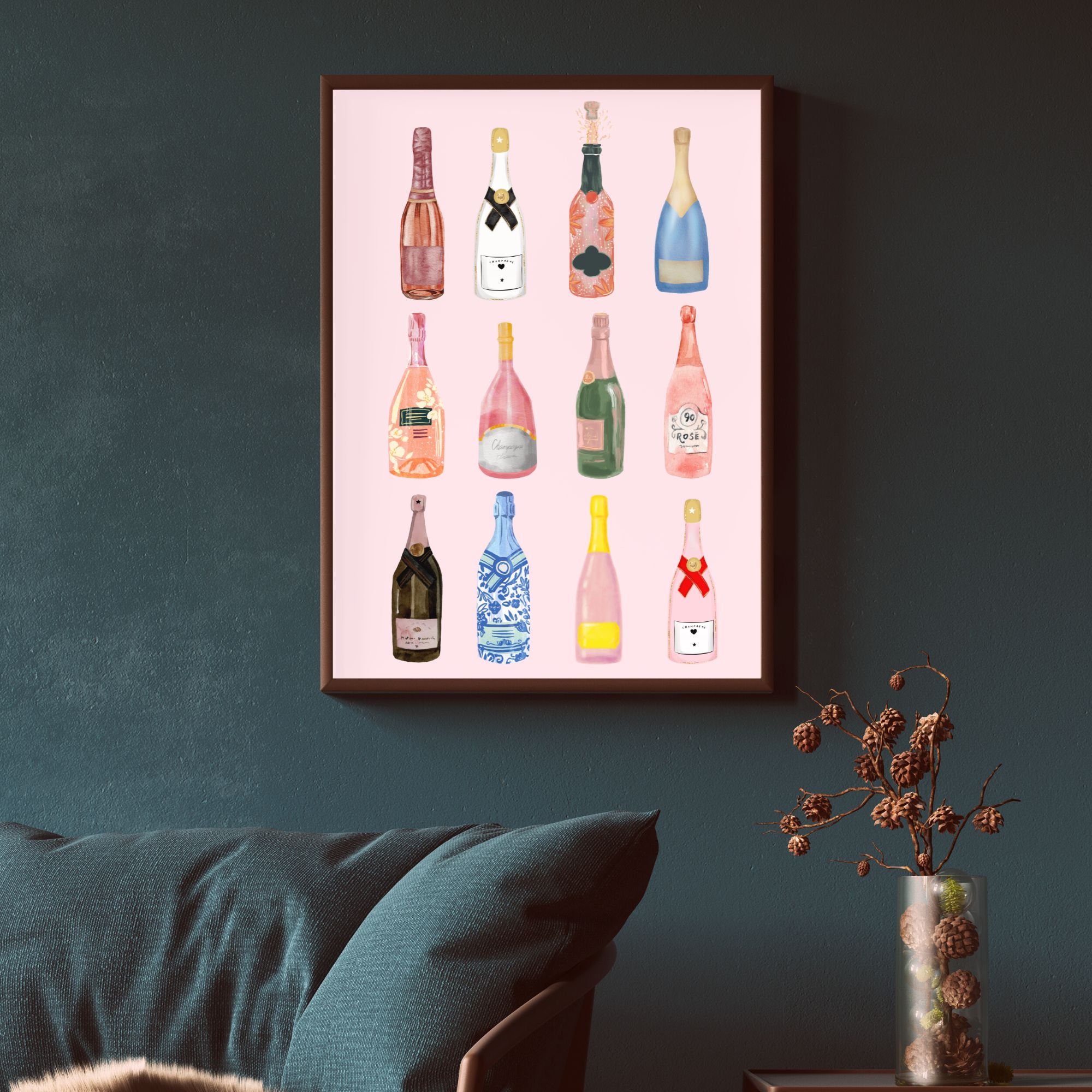 Champagne Wall Art, Bar Cart Decor, Champagne Poster, Pink Girly Wall ...