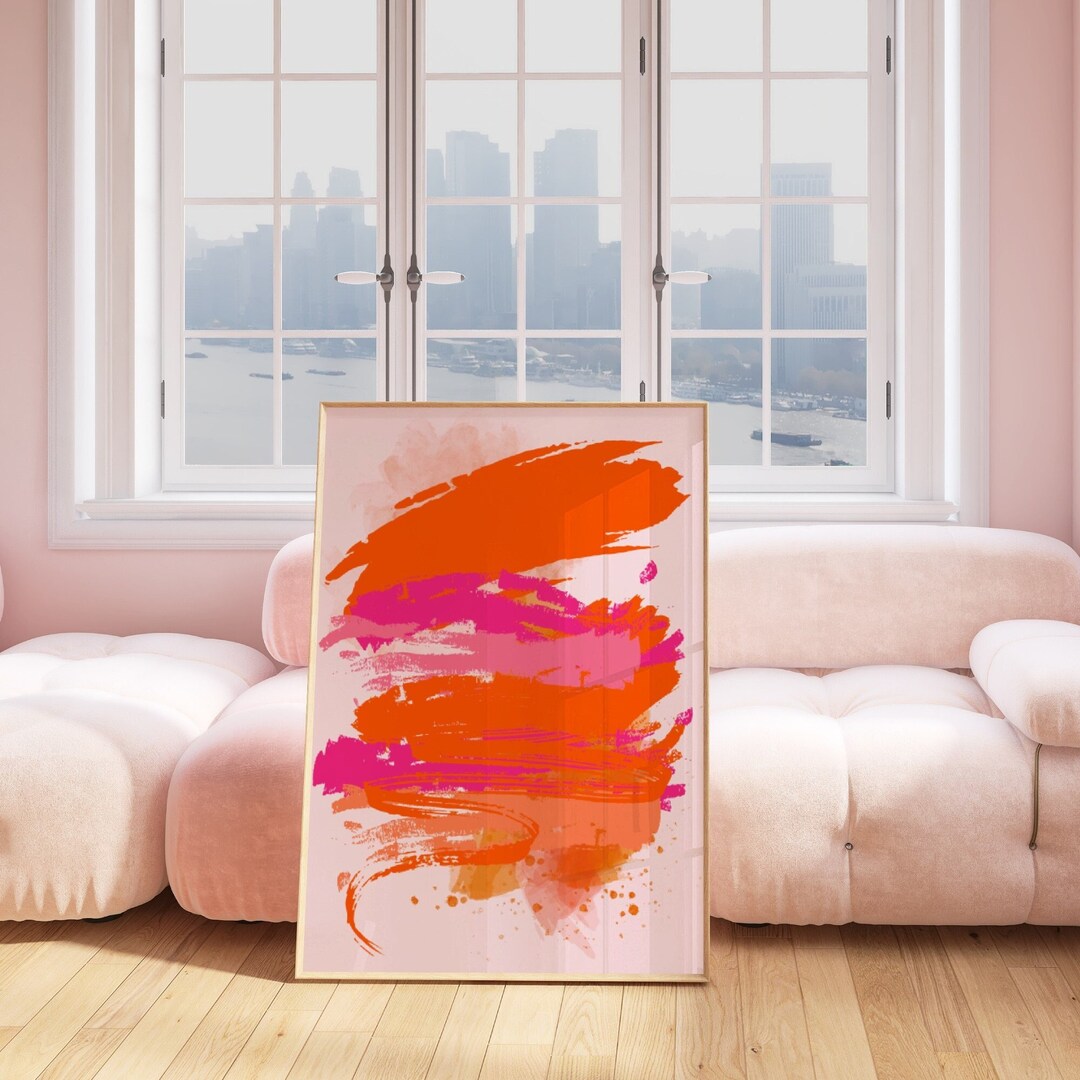 Pink Orange Abstract Print, Preppy Poster, Digital Art Download, Trendy ...