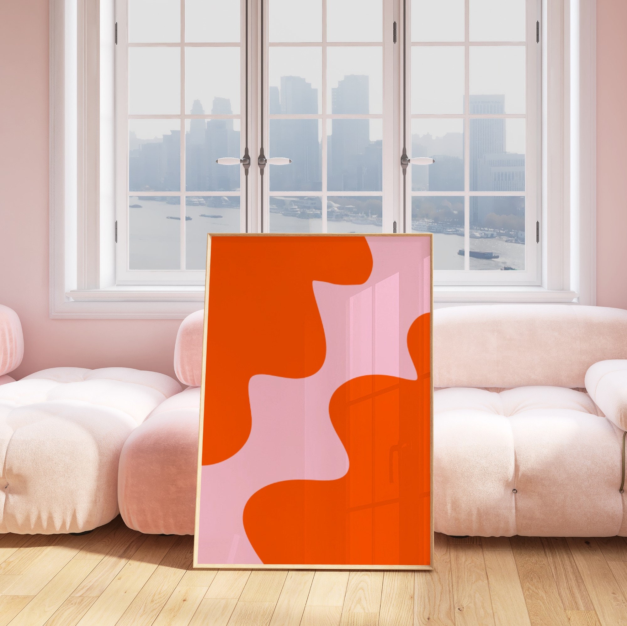 Pink Orange Abstract Print, Preppy Poster, Set of 2 Prints, Trendy Pink ...