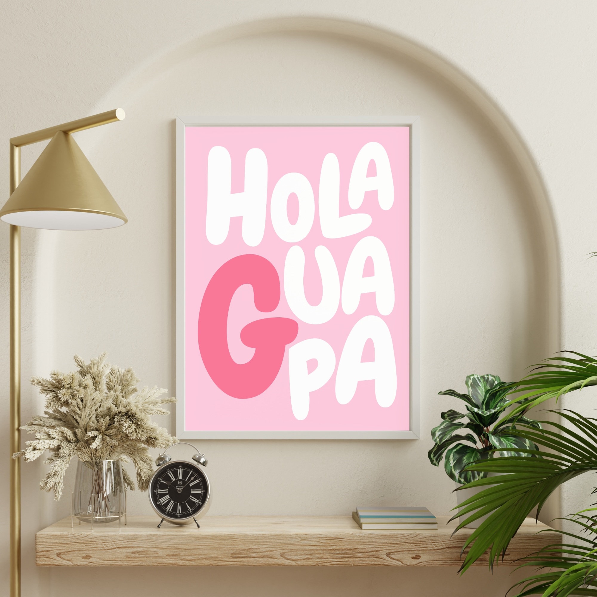Hola Print, Hola Guapa Poster, Quote Printable Wall Art, Pink Wall ...