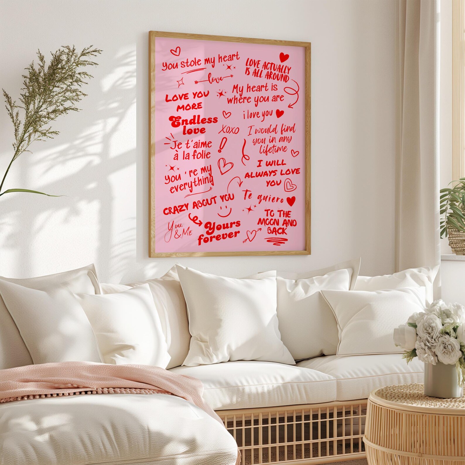 Pink Red Love Print, Valentine Gift, Couple Gift, Love Quotes Wall Art ...