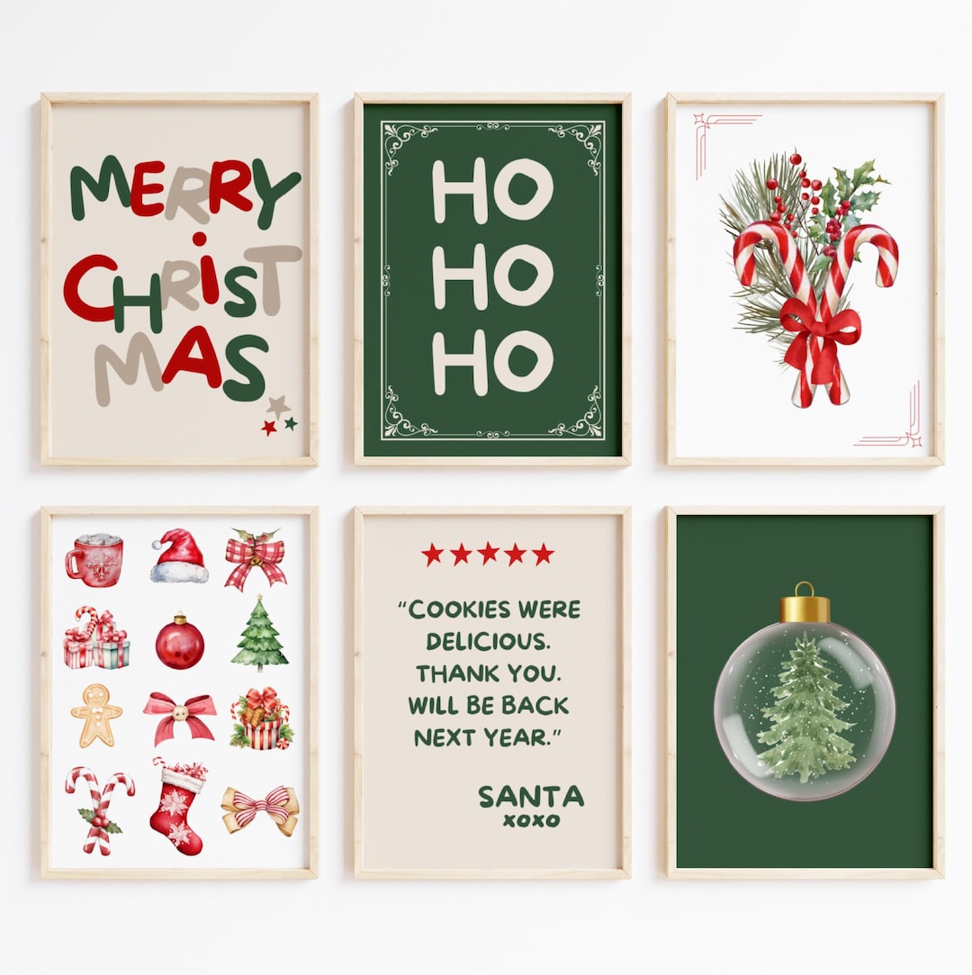 Christmas Printable Wall Art Set of 6 Christmas Posters Vintage XMAS ...