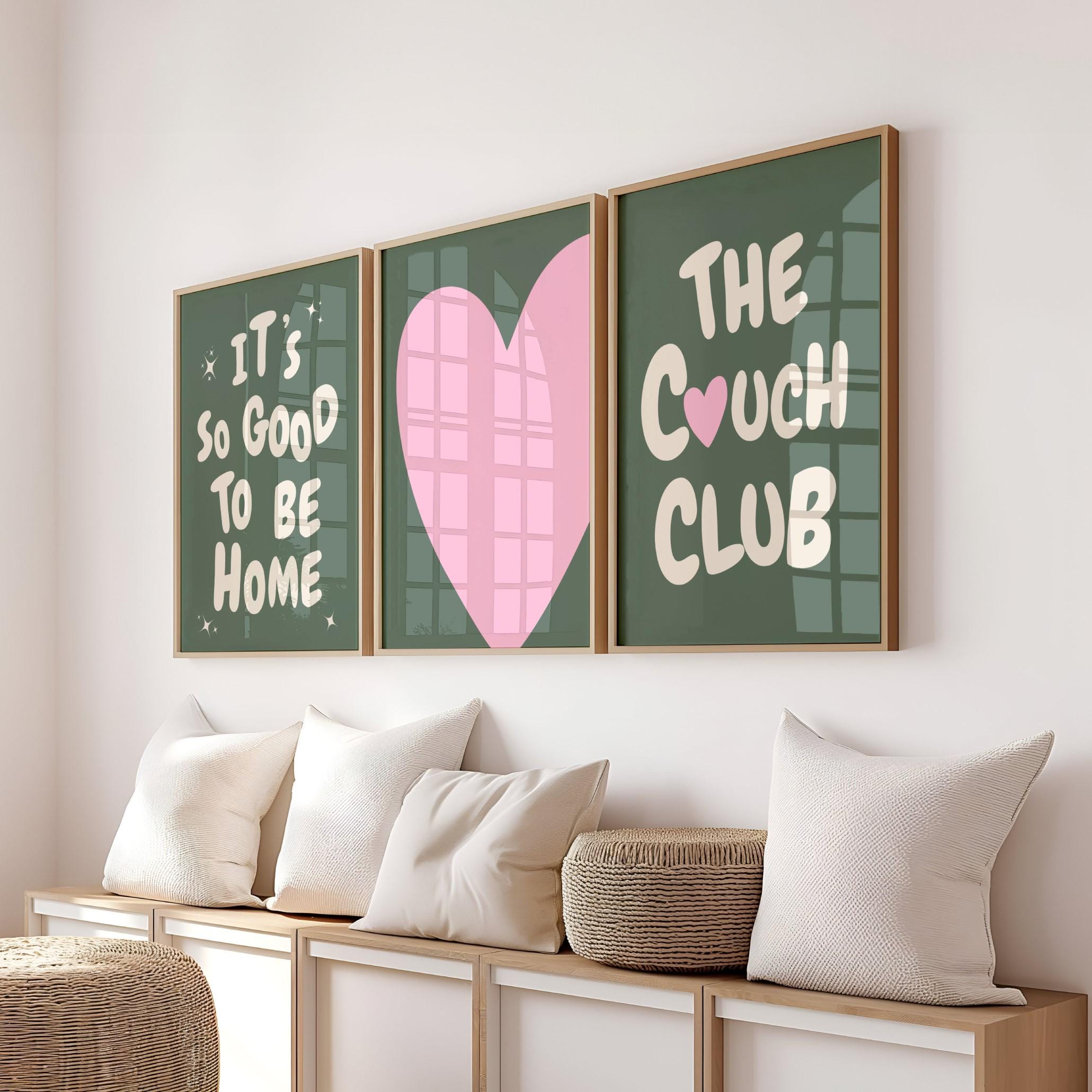 The Couch Club Wall Art, Set of 3 Sage Green Prints, Living Room Decor ...