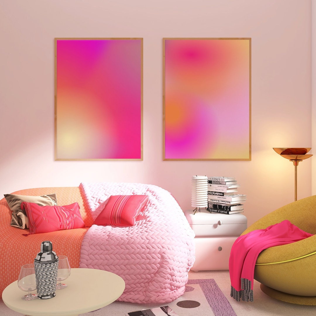 Pink Aura Set of 2 Prints, Positive Pink Aura Poster, Gradient Aura ...