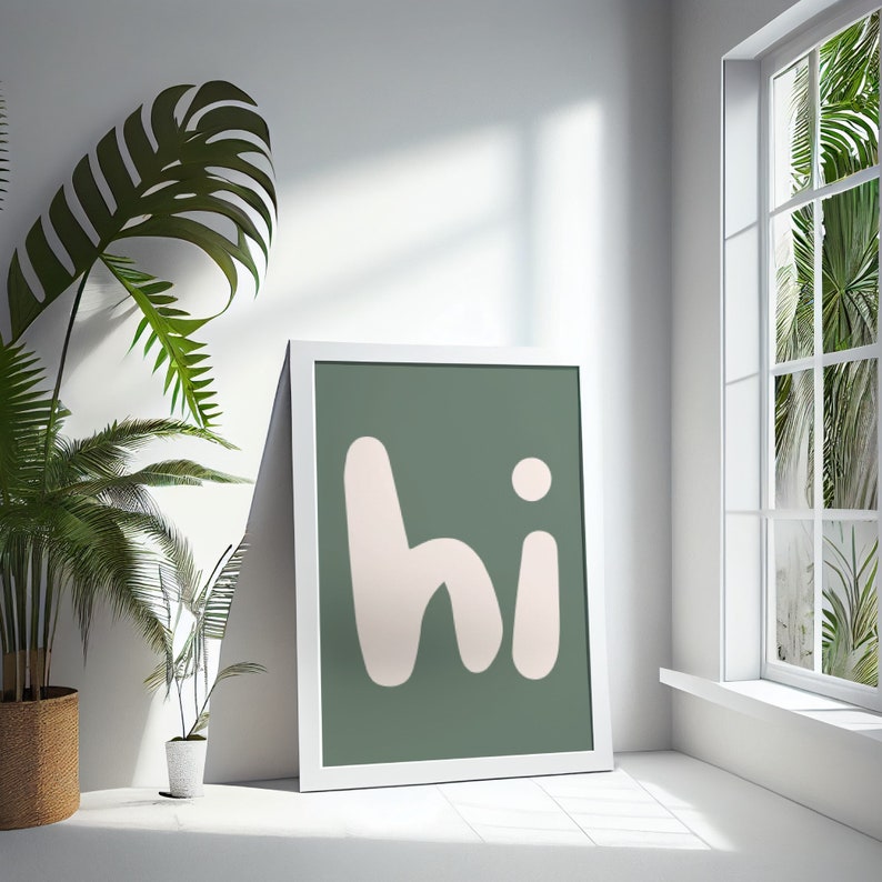 Hi Print, Sage Green Wall Art, Hello Wall Art, Hi Posters, Printable ...