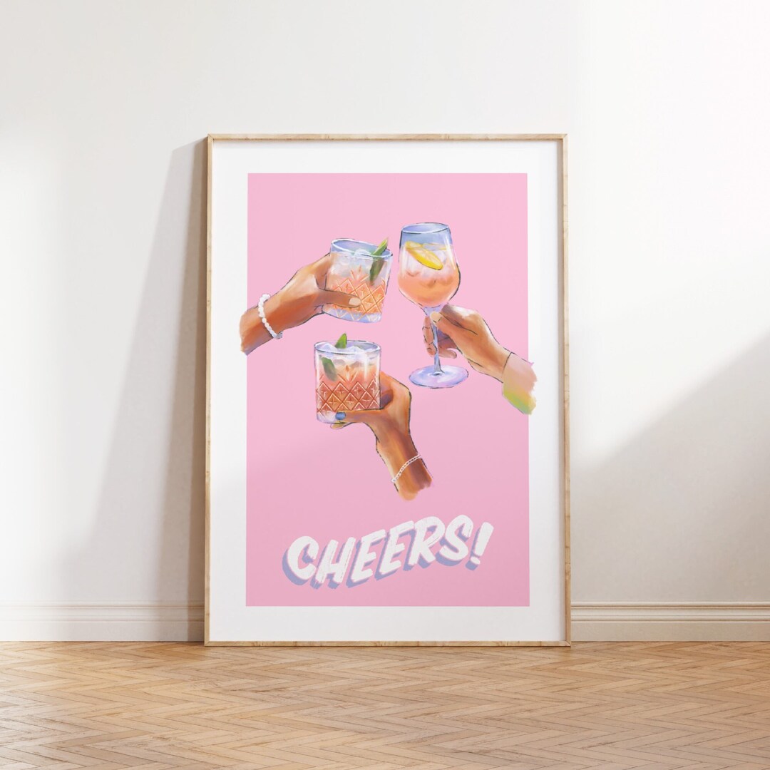 Cheers Print, Funky Cocktail Printable Wall Art, Retro Kitchen Art ...