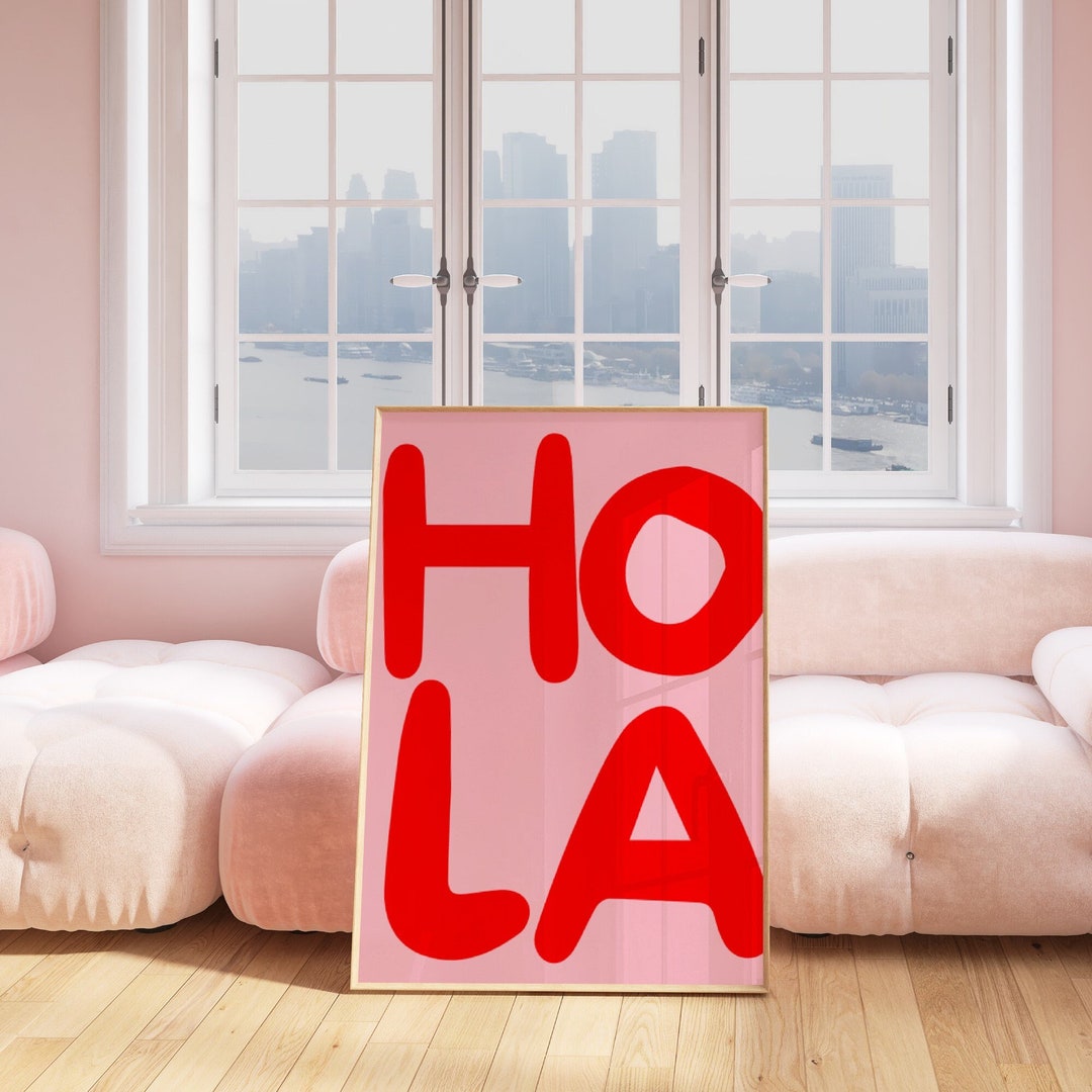 Hola Quote Print, PRINTABLE Wall Art, Pink Red Decor, Spanish Phrase ...