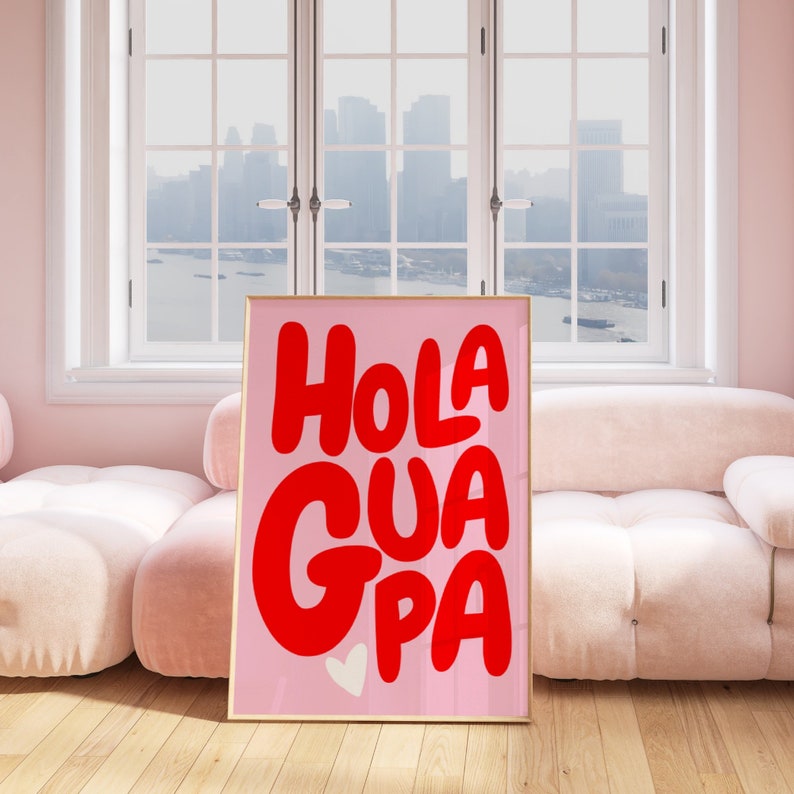 Hola Print, Hola Guapa Plakat, Zitat druckbare Wandkunst, rosa rotes ...