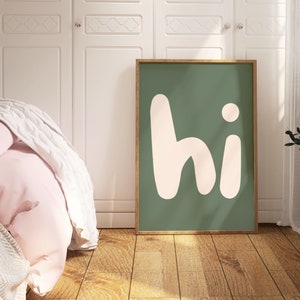 Hi Print, Sage Green Wall Art, Hello Wall Art, Hi Posters, Printable ...