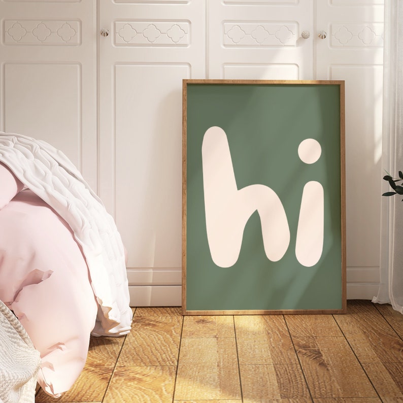 Hi Print, Sage Green Wall Art, Hello Wall Art, Hi Posters, Printable ...