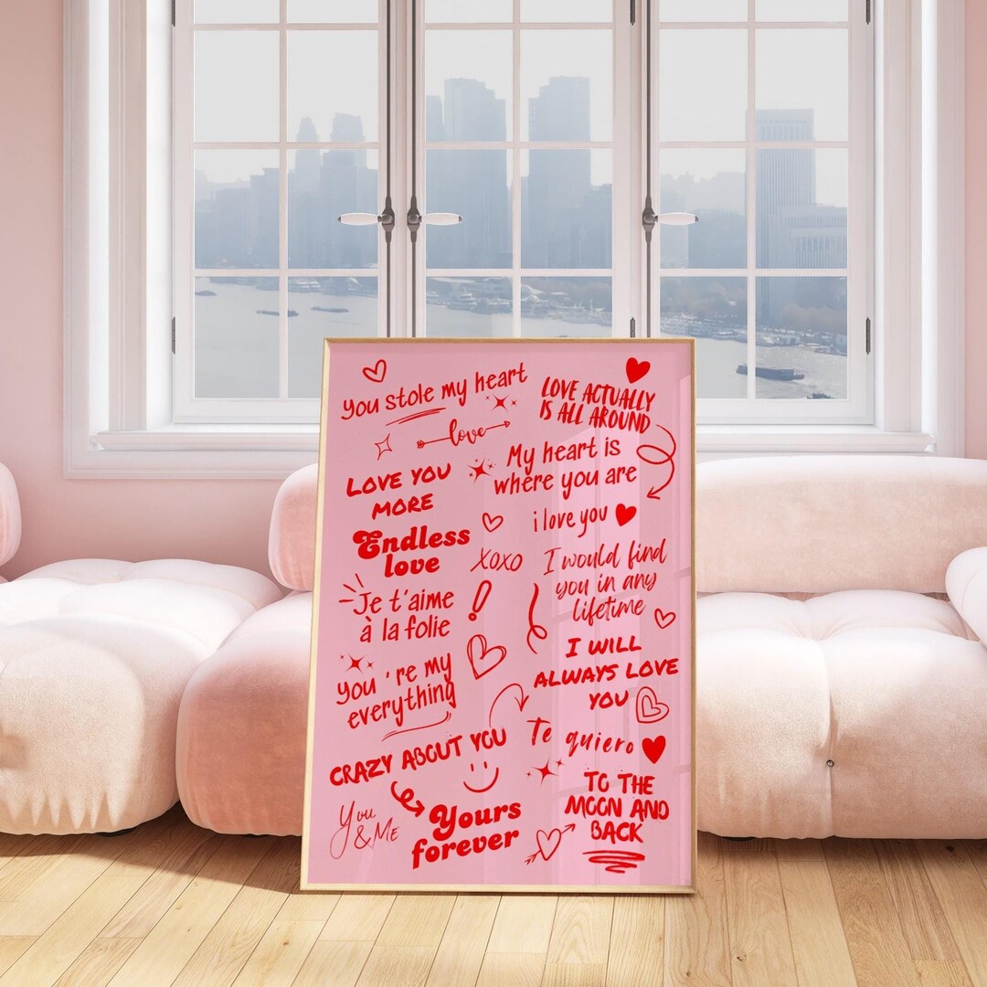 Pink Red Love Print, Valentine Gift, Couple Gift, Love Quotes Wall Art ...