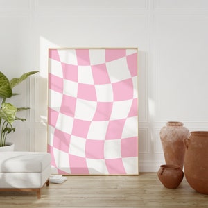 Checkered Wall Art, Pink Checker Art Print, Blush Pink Printable Wall ...