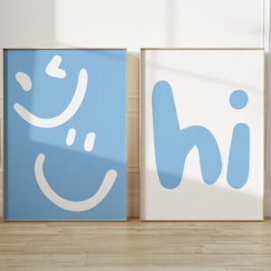 Hi Print Set of 3 Prints Light Blue Wall Art Hello Wall Art Hi Posters ...
