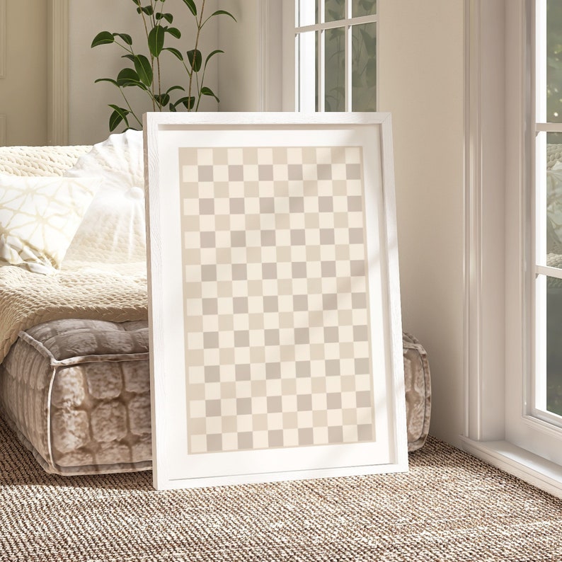 Checkered Wall Art, Beige Checker Art Print, Beige Printable Wall Art ...