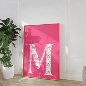 Letter M Initial Poster Pink Preppy Bow Wall Art M Initial Print Cute ...