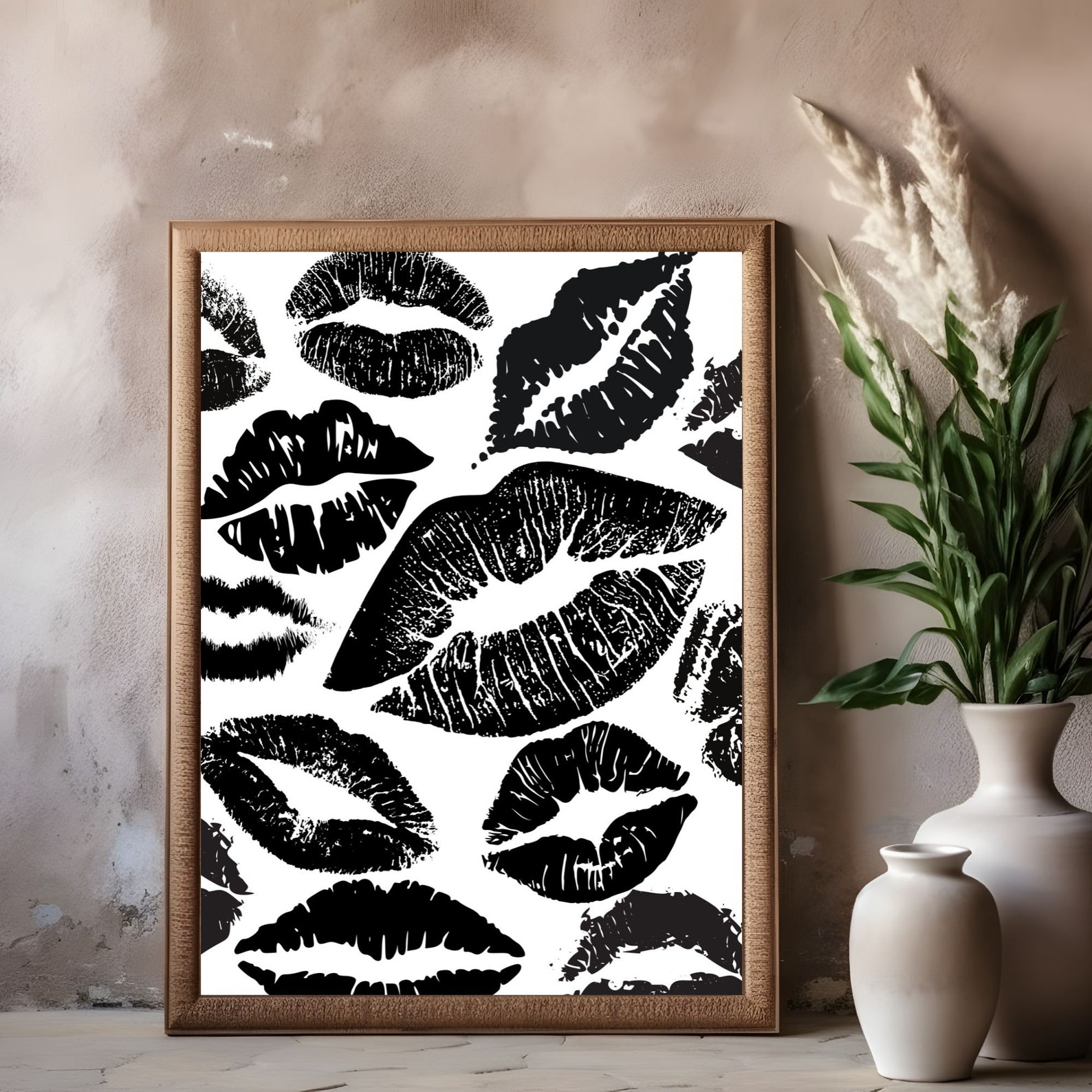 Kiss Lips Wall Art, Lips Print, Trendy Digital Prints, Preppy Dorm ...