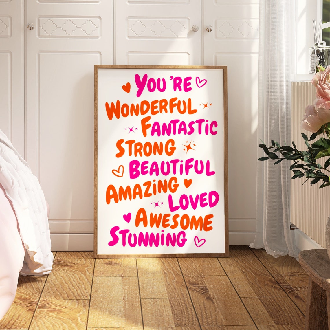 You Are Amazing Pink Orange Poster, Affirmation Quote Print, 70s Pink ...