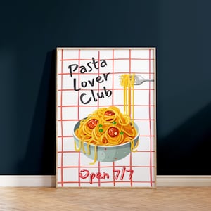 Pasta Lover Club Poster, Pasta Poster, Spaghetti Print, Pasta Poster ...