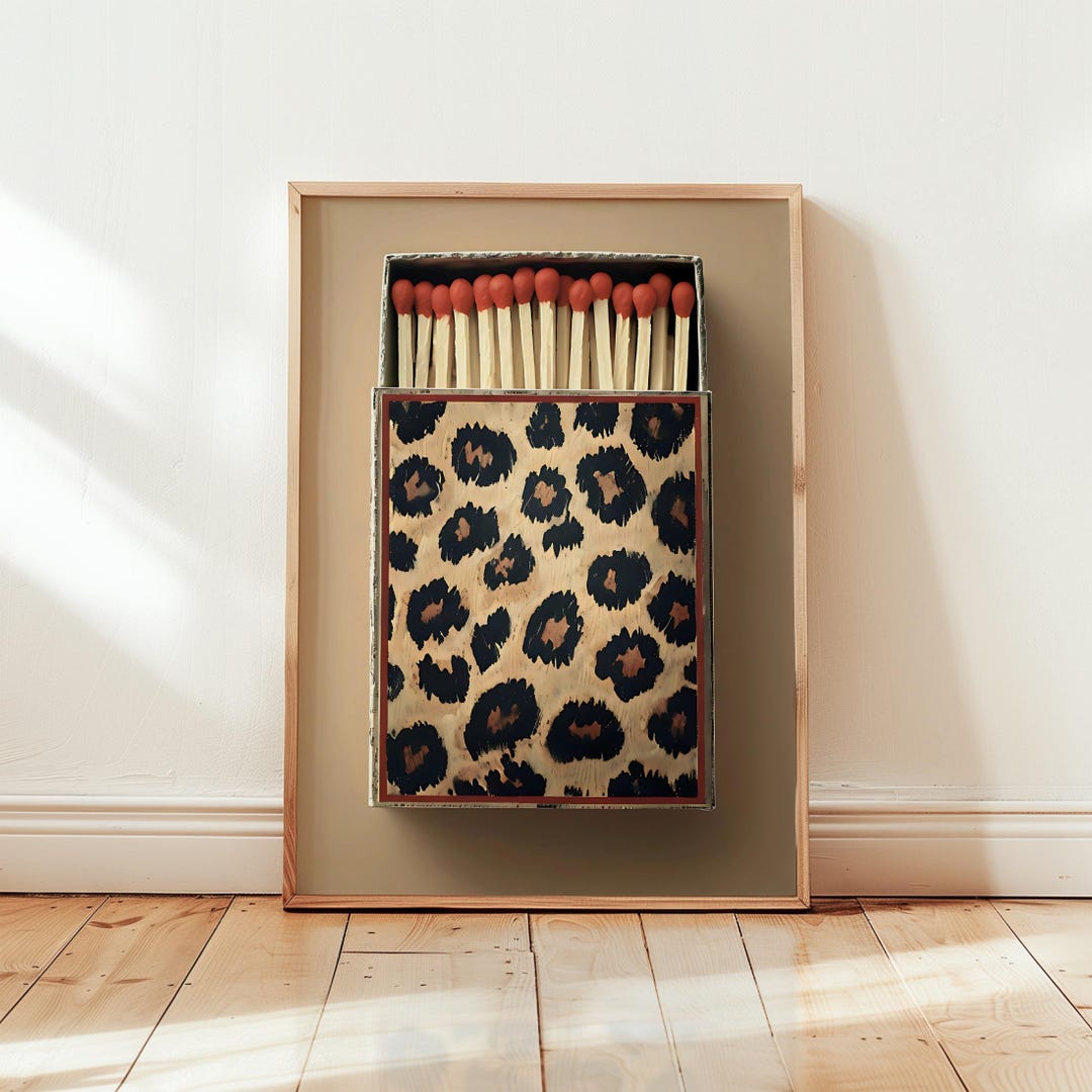 Retro Leopard Matchbox Print Trendy Beige Matches Poster Glam Matchbook ...