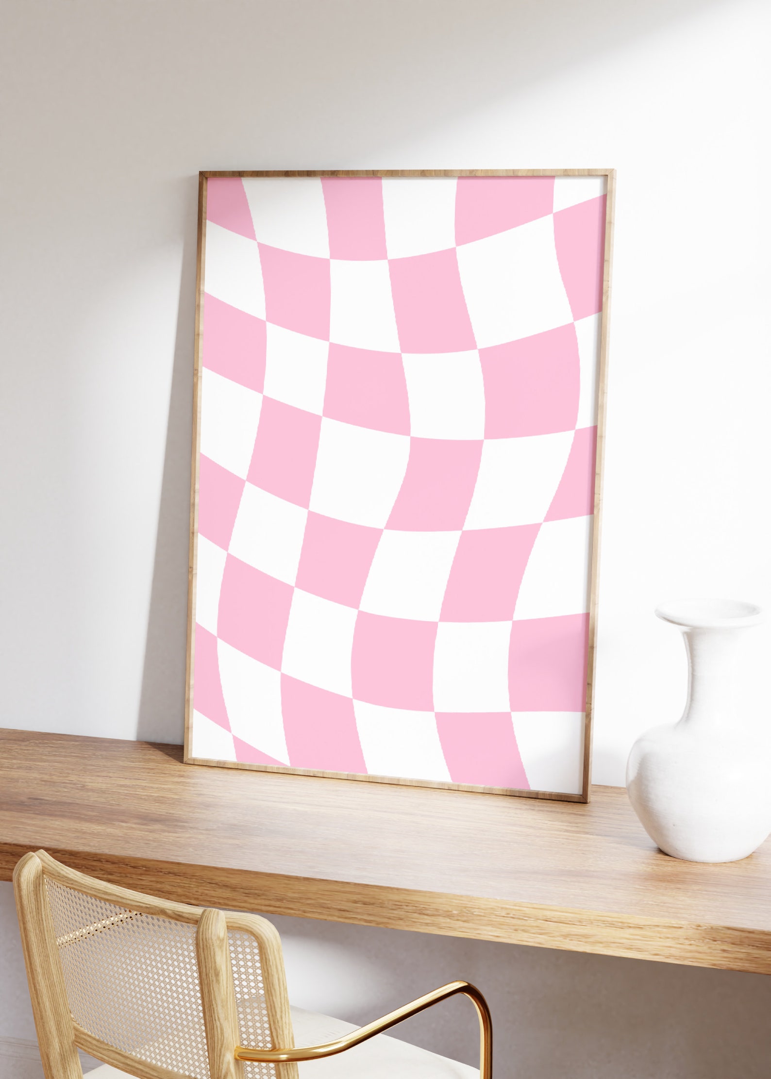 Checkered Wall Art, Pink Checker Art Print, Blush Pink Printable Wall ...