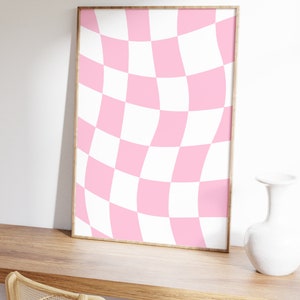 Checkered Wall Art, Pink Checker Art Print, Blush Pink Printable Wall ...