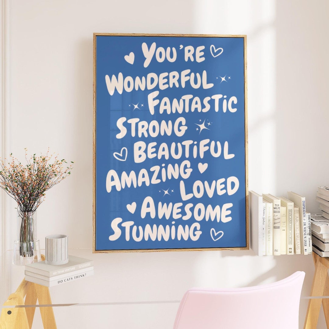 You Are Amazing Poster, Blue Motivational Wall Art, Girly Dorm Room ...