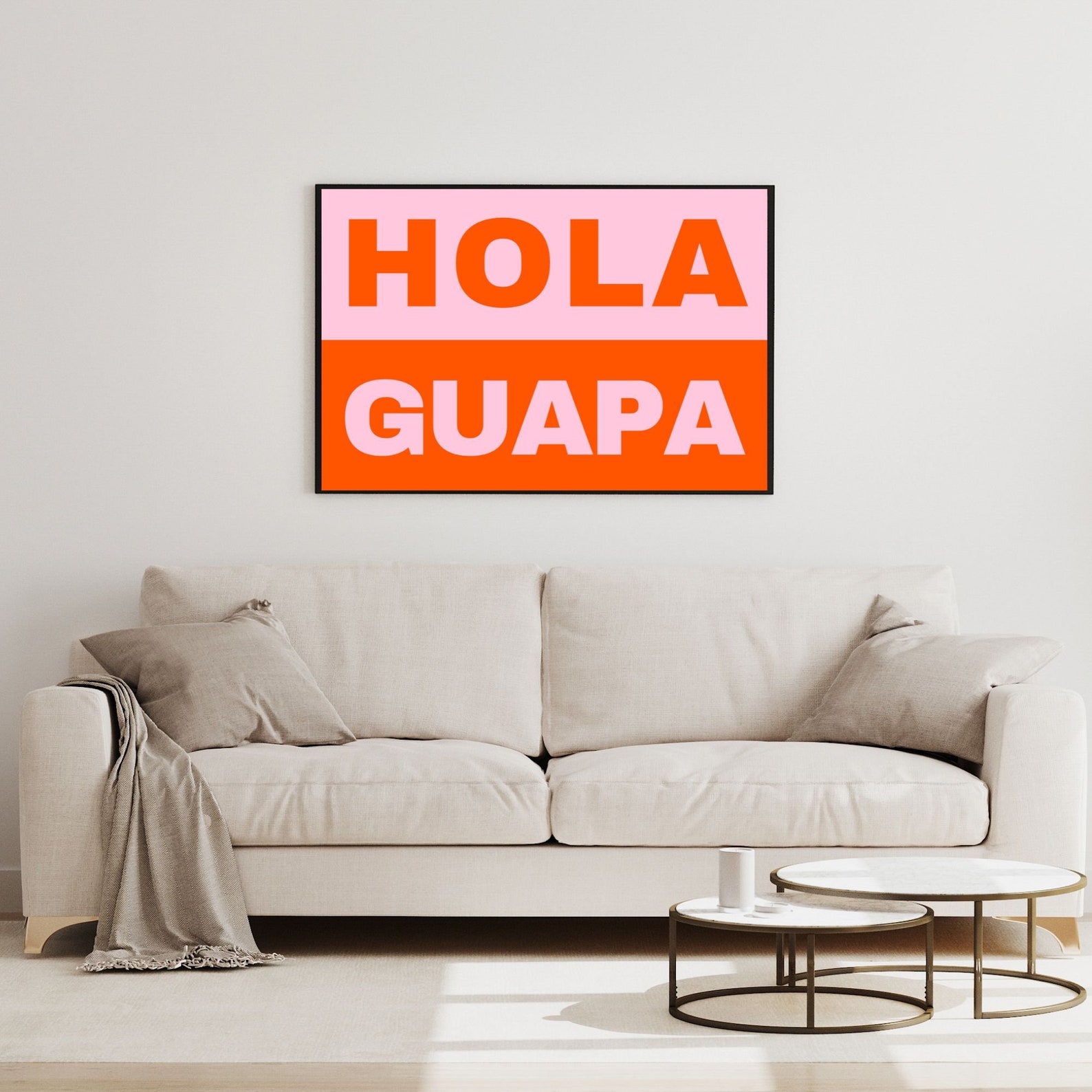 Hola Quote Print, PRINTABLE Wall Art, Pink Orange Decor, Spanish Phrase ...