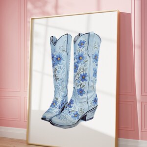 Blue Cowboy Boots Print, Blue Coastal Cowgirl Boot Orint, Granddaughter ...