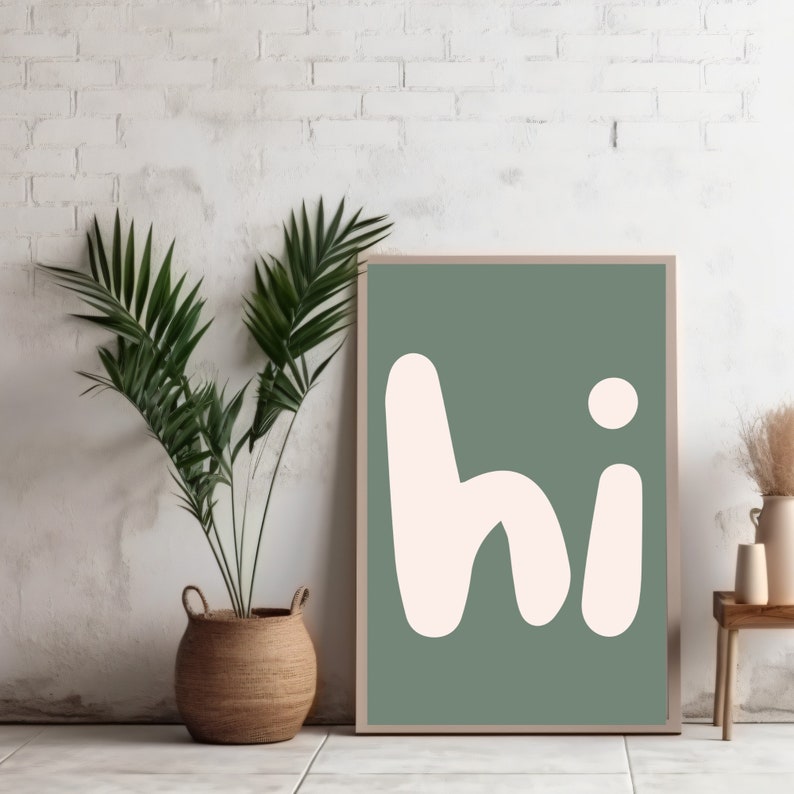 Hi Print, Sage Green Wall Art, Hello Wall Art, Hi Posters, Printable ...