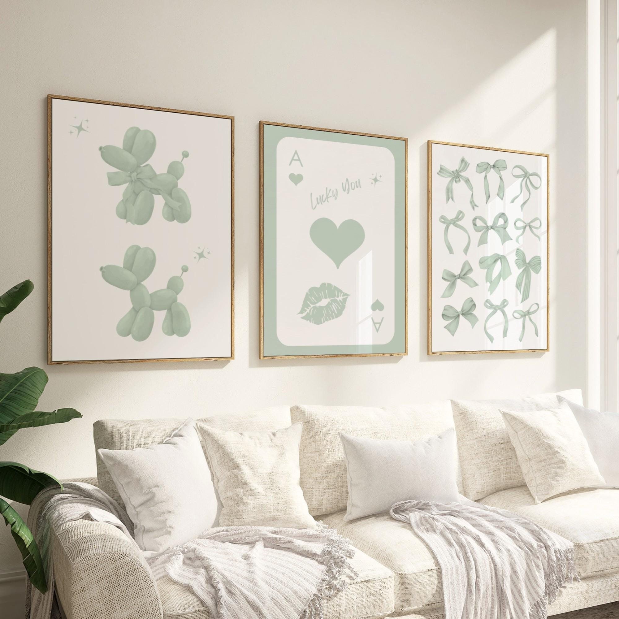 Sage Green Bows Print, Set of 3 Preppy Wall Art, Coastal Cowgirl Poster ...