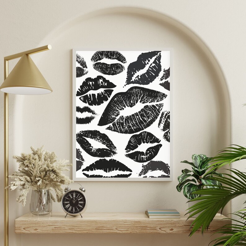 Kiss Lips Wall Art, Lips Print, Trendy Digital Prints, Preppy Dorm ...