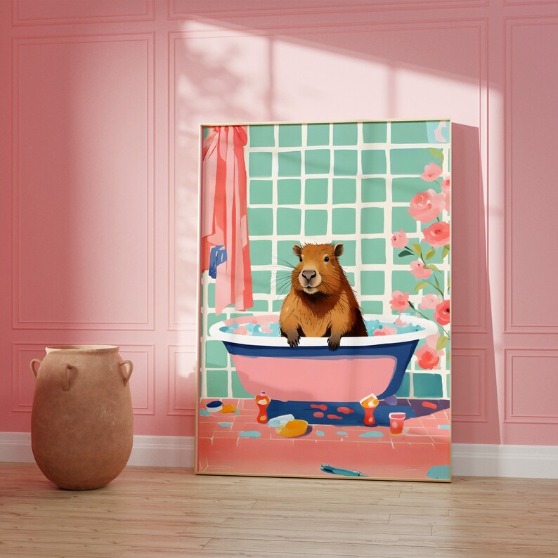 Capybara Print, Capybara Bath Poster, Bathroom Decor, Capybara Lover ...