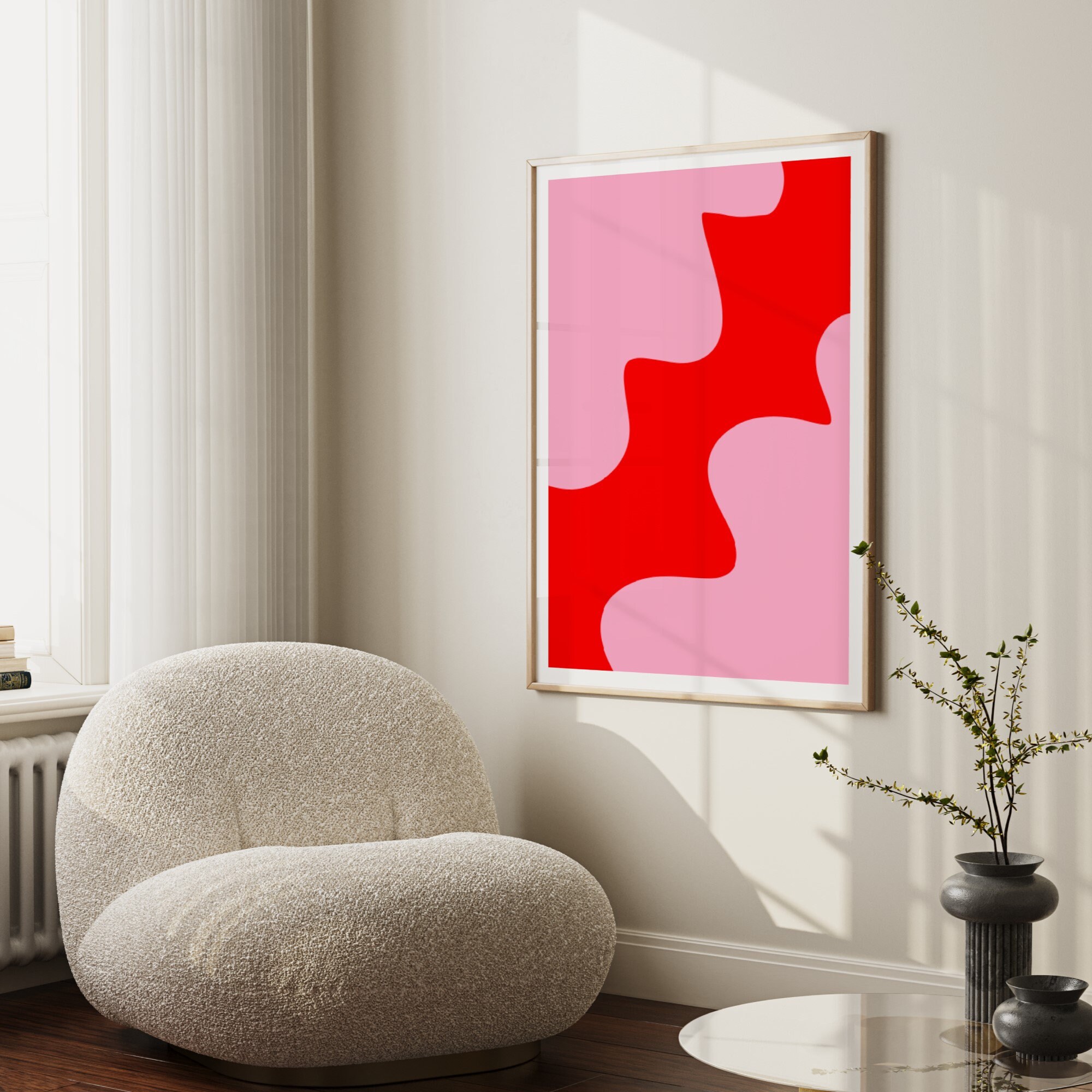 Pink Red Abstract Print, Preppy Poster, Digital Art Download, Trendy ...