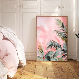 Palm Tree Print, Abstract Palm Tree Wall Art, Soft Pink Preppy Home ...