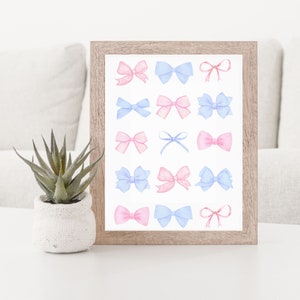 Pink Bow Print, Blue Bow Poster, Preppy Aesthetic Wall Art, Teen Room ...