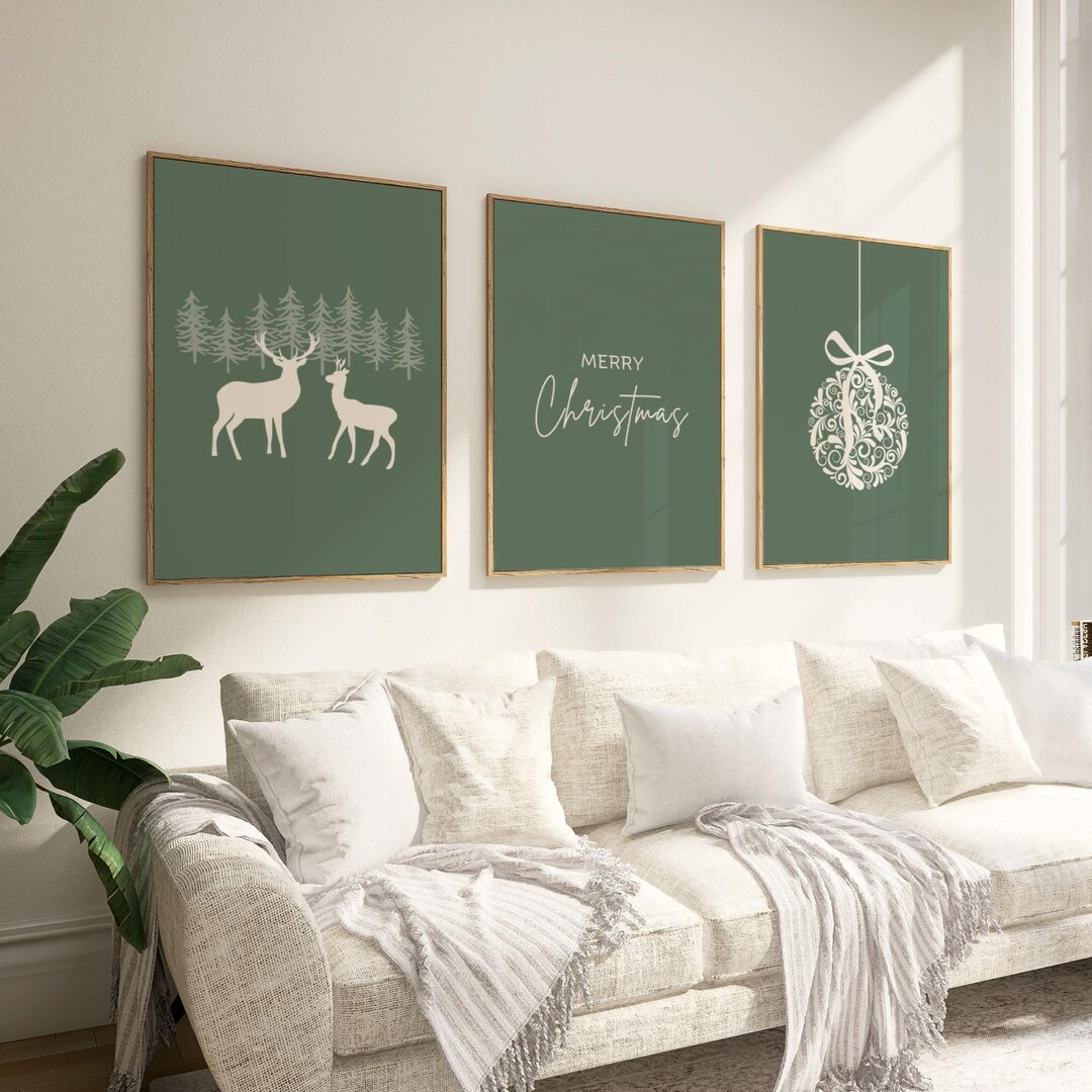 Christmas Print Set of 3, Sage Green Christmas Printable Wall Art, Xmas ...