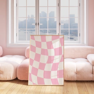 Checkered Wall Art, Pink Checker Art Print, Blush Pink Printable Wall ...