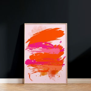 Pink Orange Abstract Print, Preppy Poster, Digital Art Download, Trendy ...