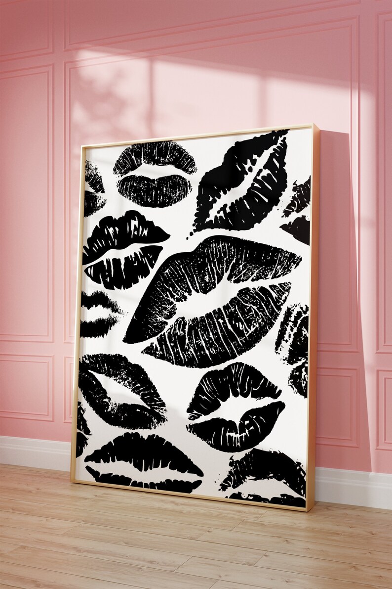 Kiss Lips Wall Art, Lips Print, Trendy Digital Prints, Preppy Dorm ...