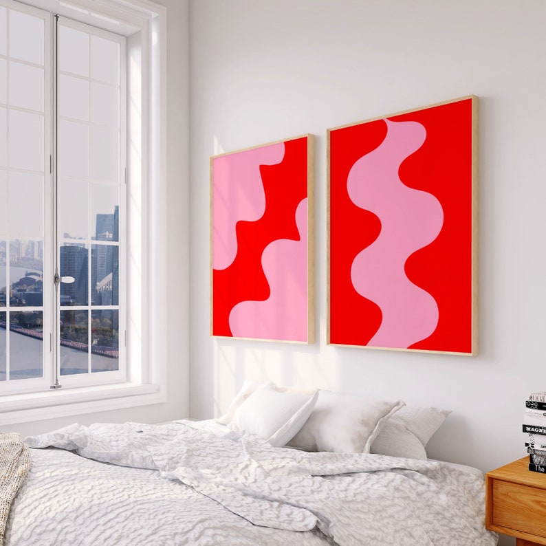 Pink Red Abstract Print, Preppy Poster, Digital Art Download, Trendy ...