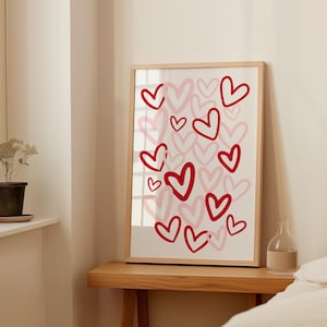 Set of 6 Red Love Prints Hearts and Kisses Wall Art Valentine's Day ...
