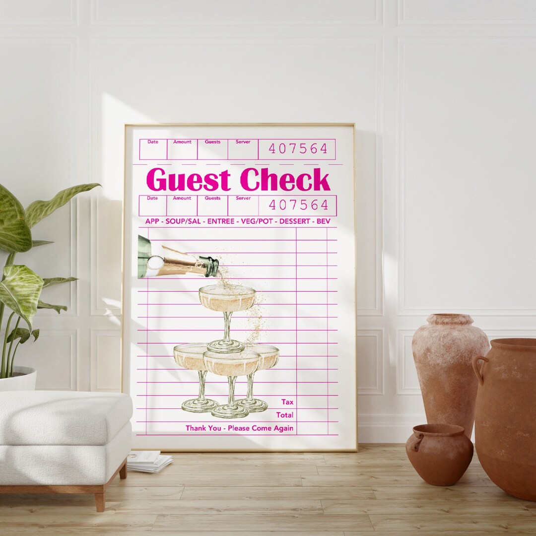 Champagne Cheers Guest Check Print Trendy Wall Art Guest Check Poster ...