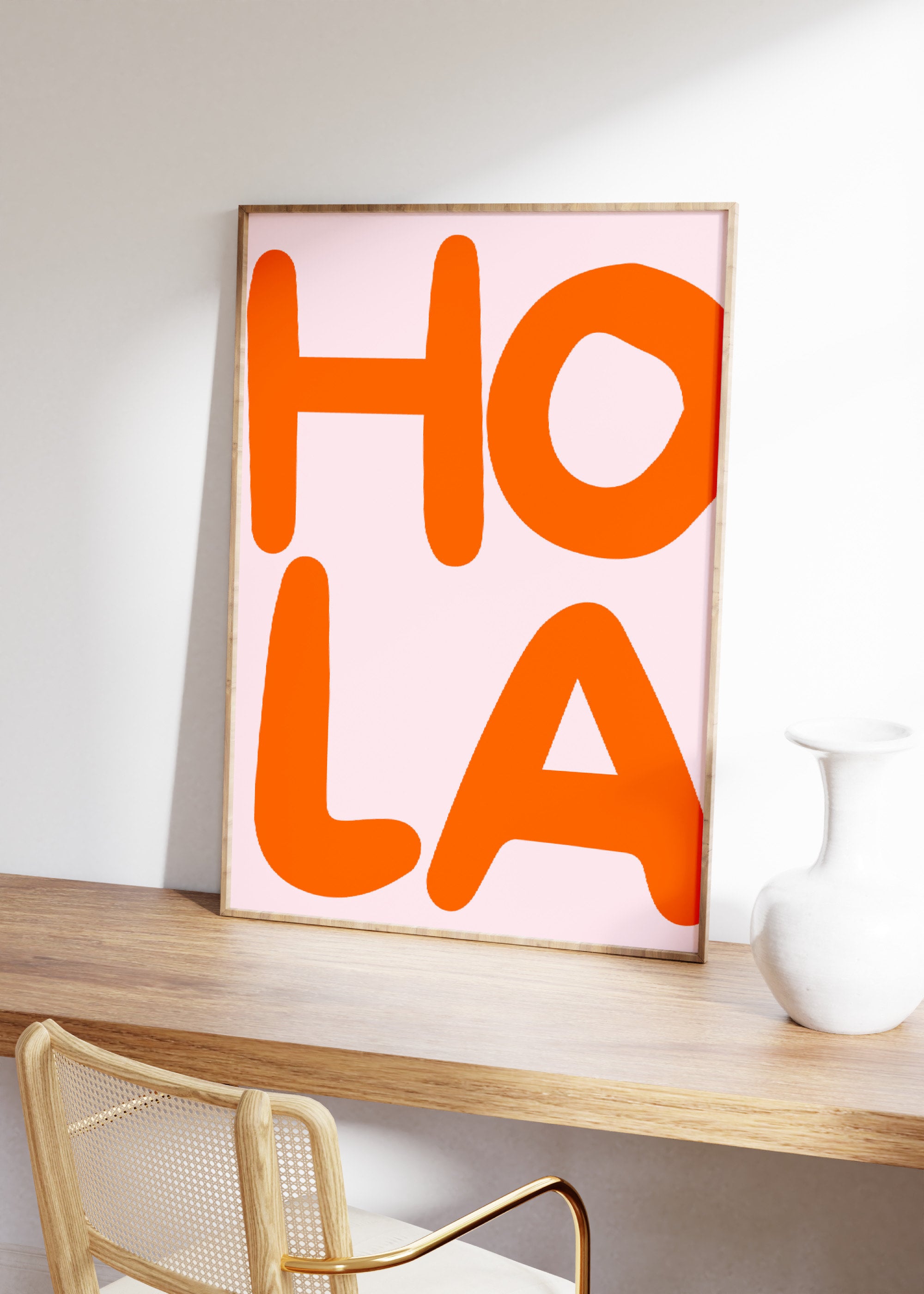 Hola Quote Print, PRINTABLE Wall Art, Pink Orange Decor, Spanish Phrase ...