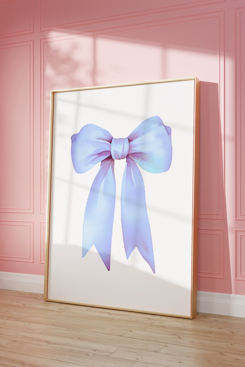 Blue Bow Print, Preppy Aesthetic Wall Art, Teen Room Decor, Preppy ...