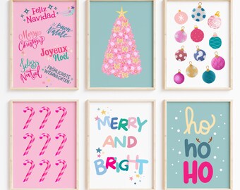 Set of 9 Christmas Digital Prints, Christmas Prints Bundle, Pink & Red ...