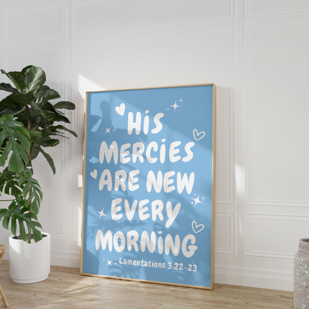 Modern Christian Art-blue Scripture Wall Art-his Mercies Are New Every ...